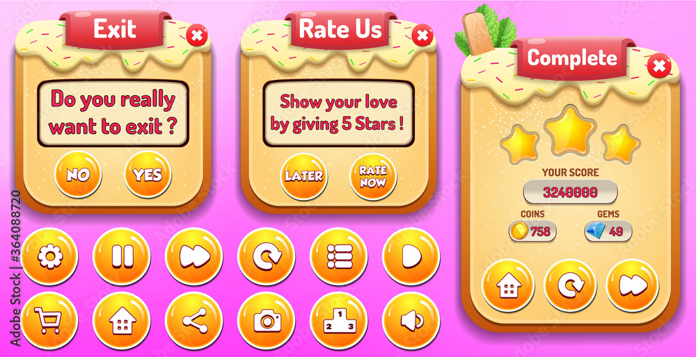 Candy Game UI menus popup Stock Vector | Adobe Stock