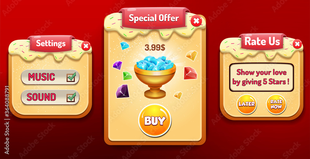 Candy Game UI menus popup Stock Vector | Adobe Stock