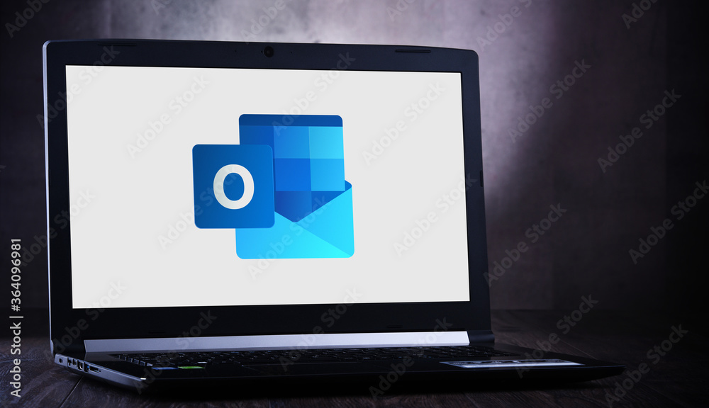 Laptop computer displaying logo of Microsoft Outlook Stock Photo ...