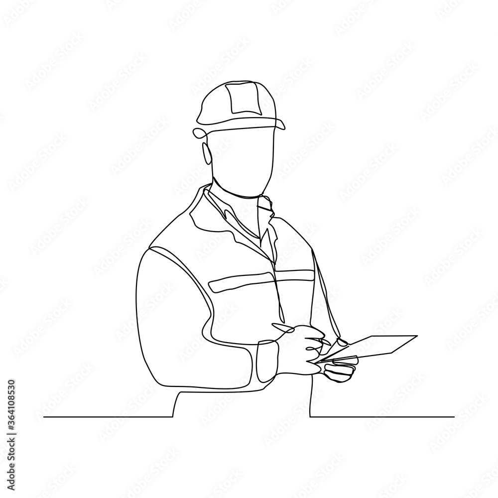 Continuous line drawing of foreman constructor engineer technician ...