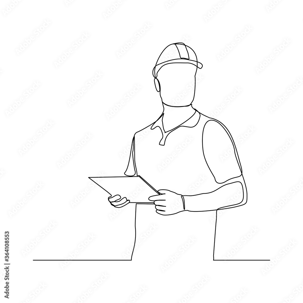 Continuous line drawing of foreman constructor engineer technician ...