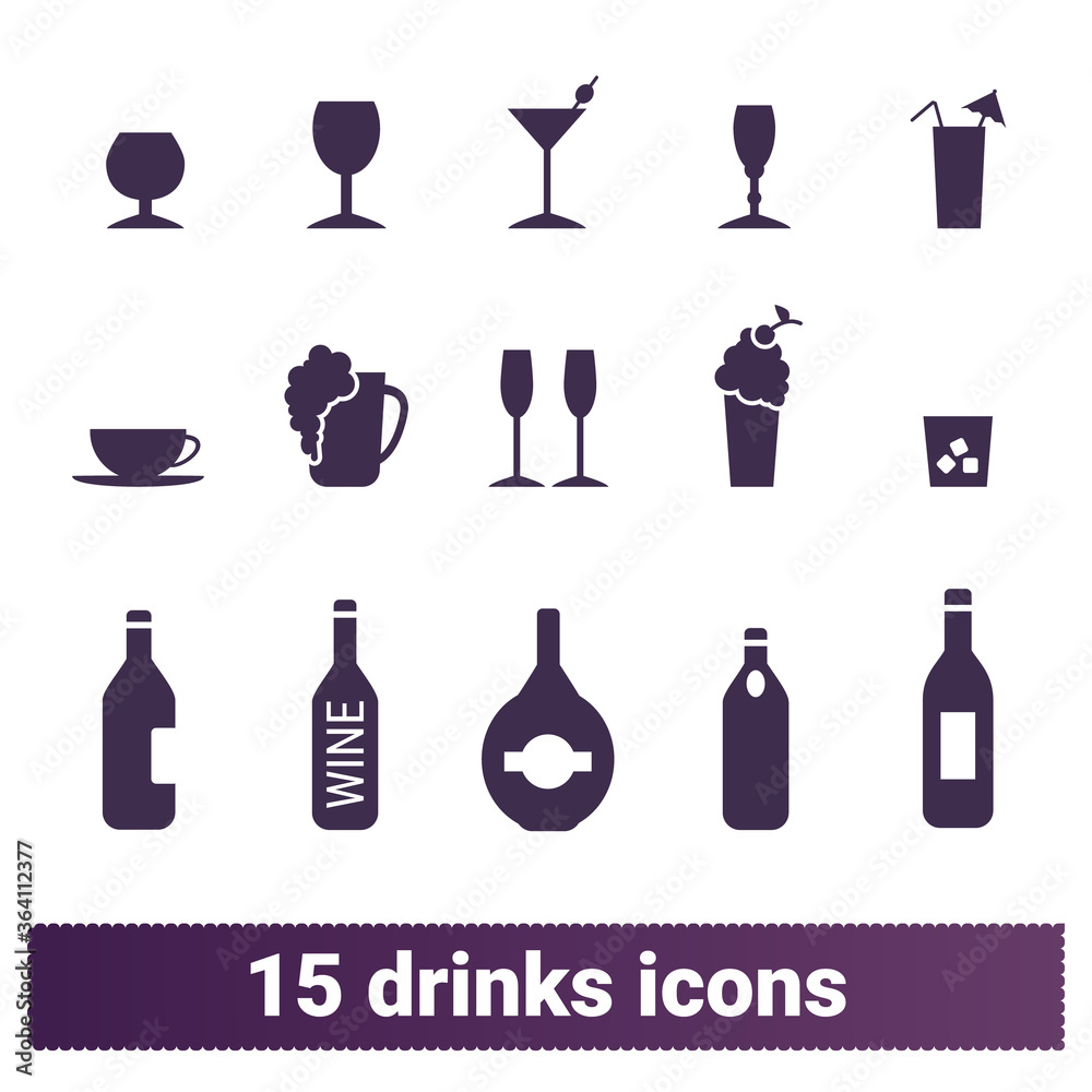 Alcoholic and nonalcoholic beverages, cocktails, coffee vector icons ...