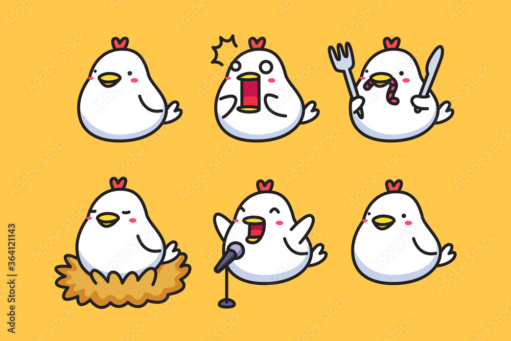 Cute cartoon chicken set Stock Vector | Adobe Stock