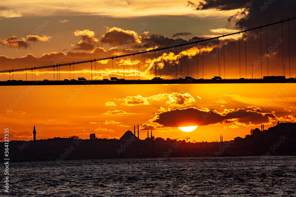 Istanbul Bosphorus panoramic photo. Istanbul landscape beautiful sunset ...