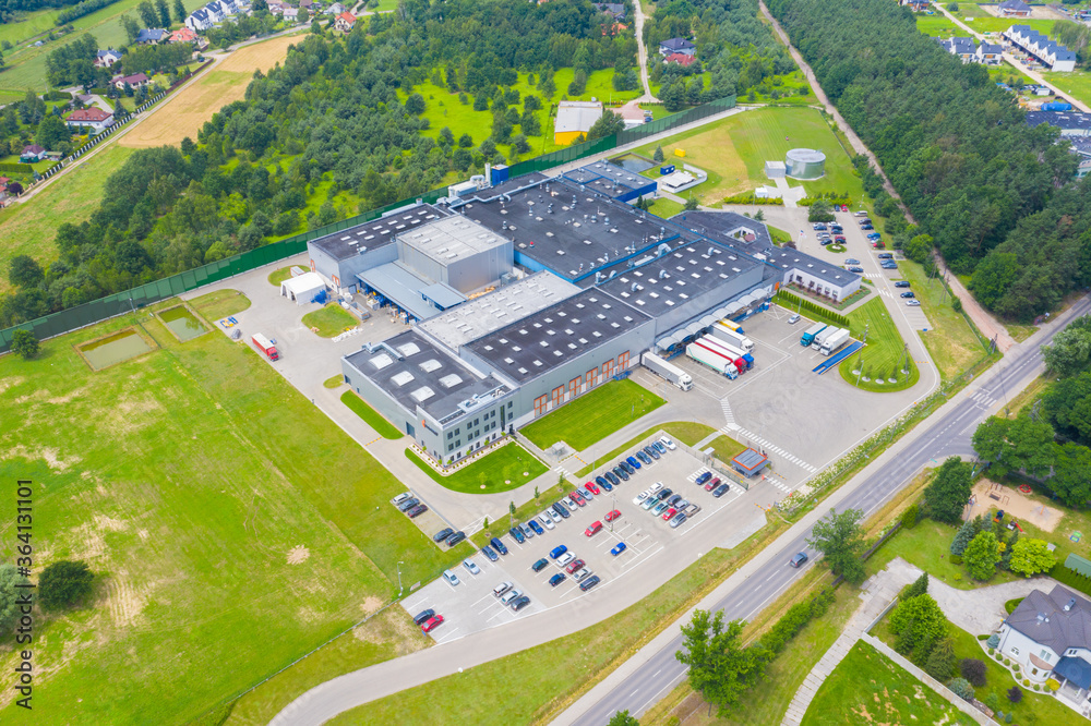 Aerial view of goods warehouse. Logistics center in industrial city ...