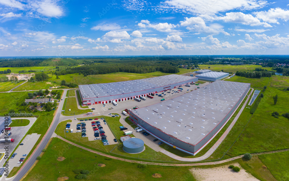 Aerial Top View of Industrial Storage Building Area with Solar Panels ...