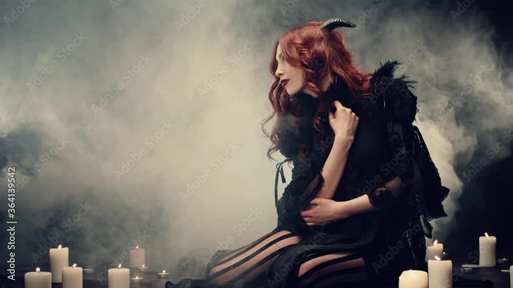 Vidéo Stock Cult of devil, halloween party or halloween costume concept ...