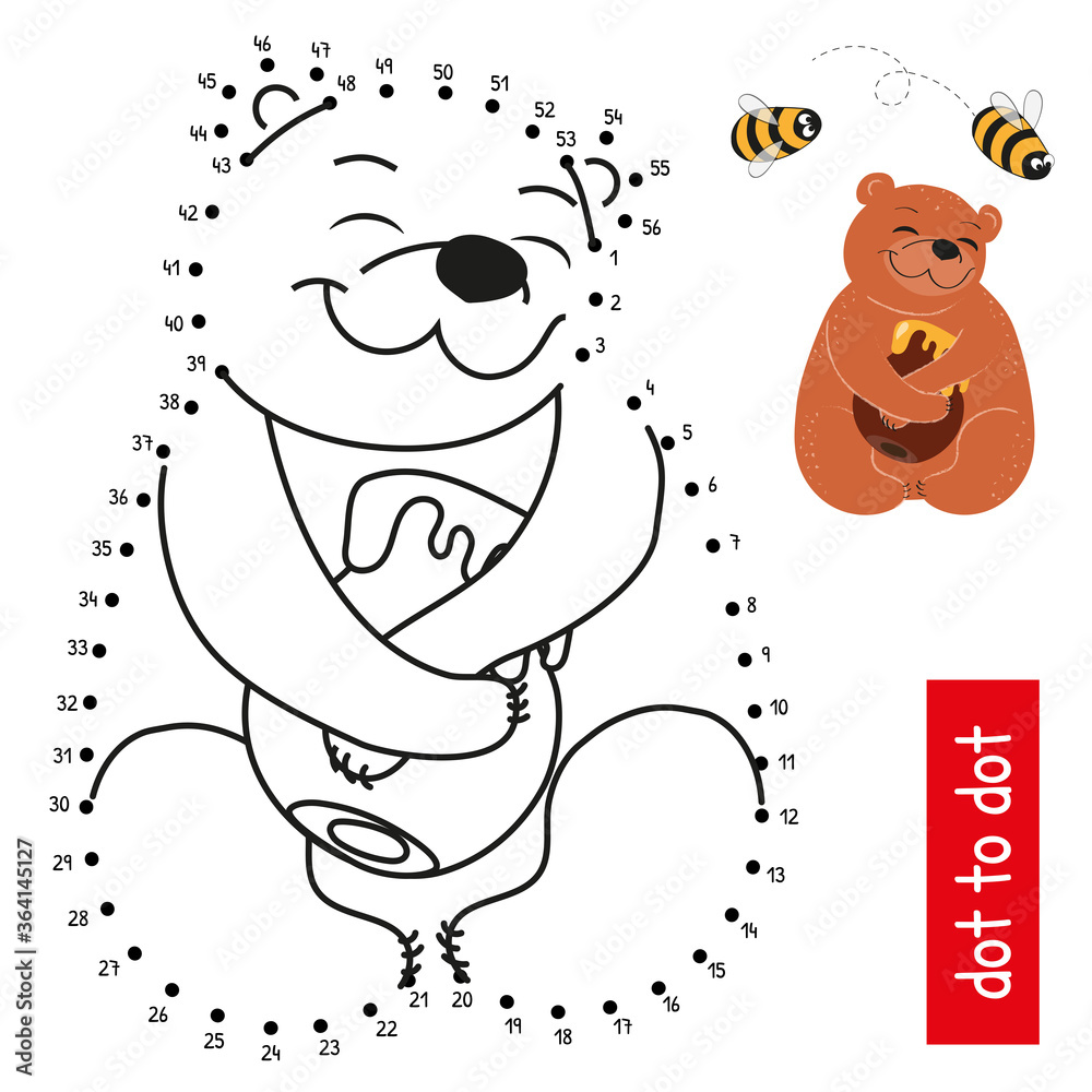 Happy cute bear with honey. Educational vector illustration of the game ...