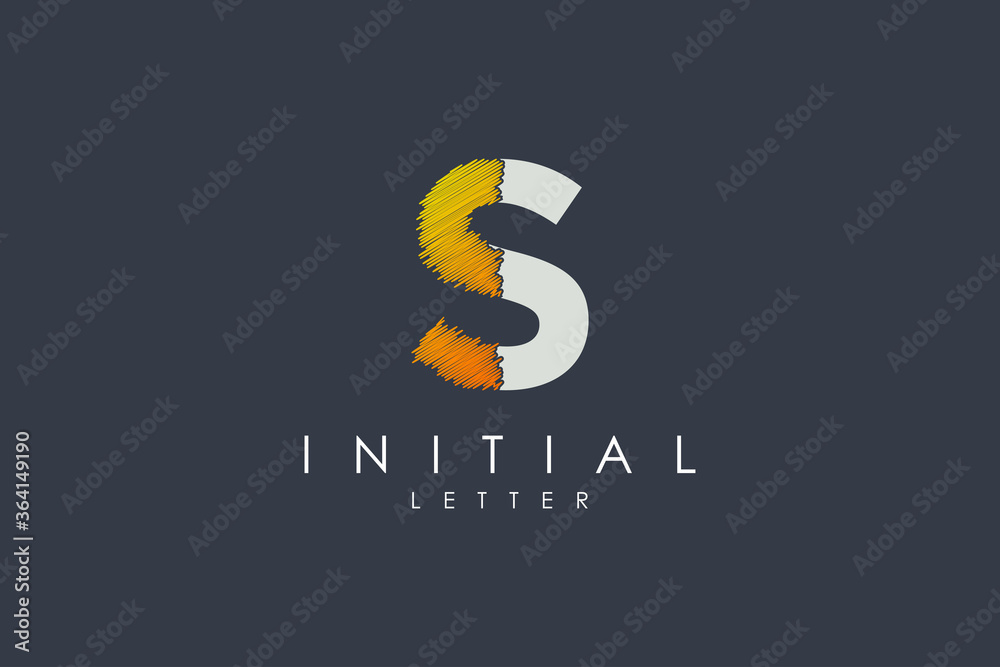 Abstract Initial Letter S Logo. White Shape with Hand Drawn Sketch Art ...