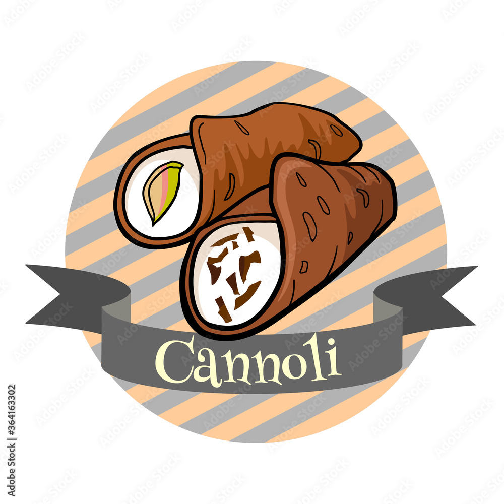 Cannoli traditional Sicilian dessert. Colorful illustration in cartoon ...