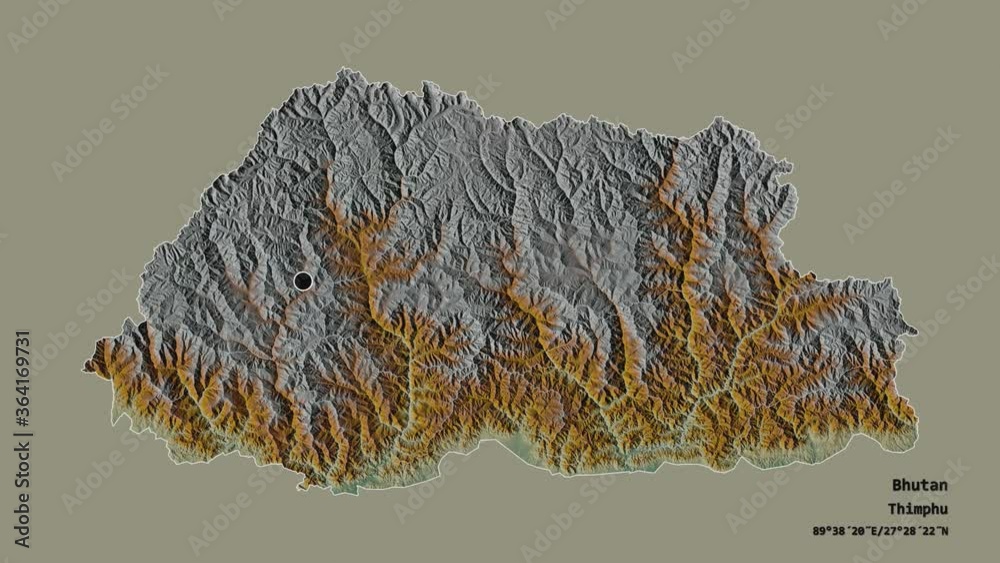 Zhemgang, district of Bhutan, with its capital, localized, outlined and ...