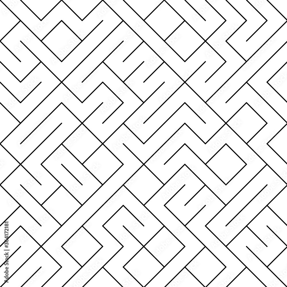 Abstract black and white labyrinthine pattern, with right angles and ...