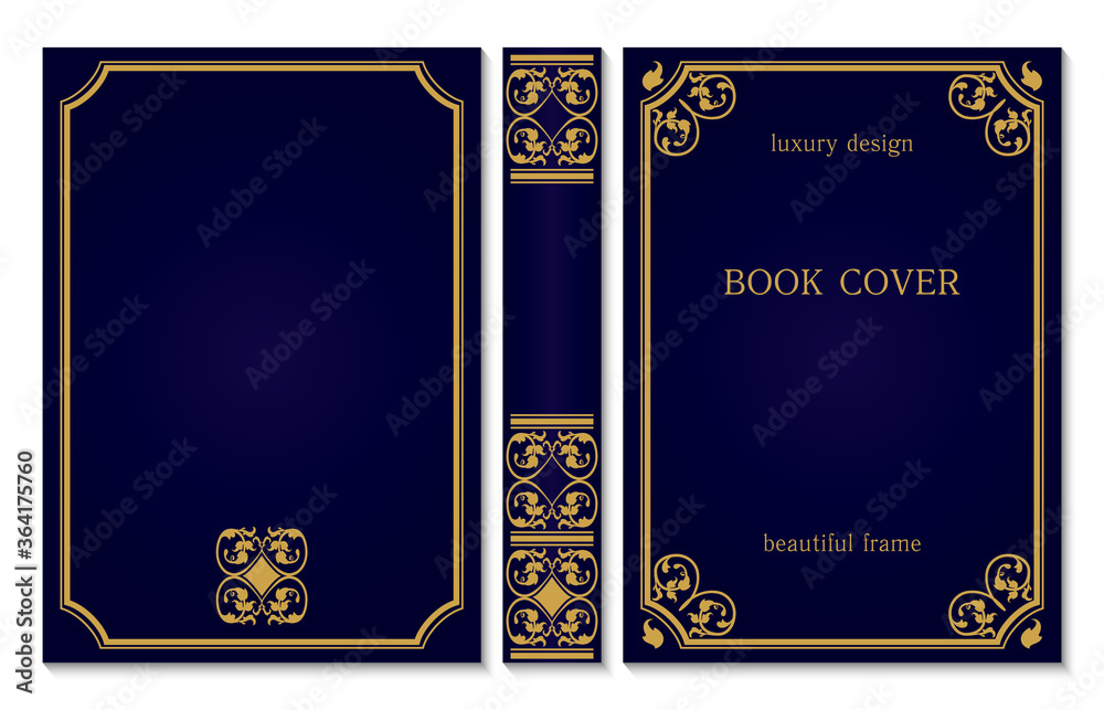 Standard book cover and spine design. Old retro ornament frames. Royal ...