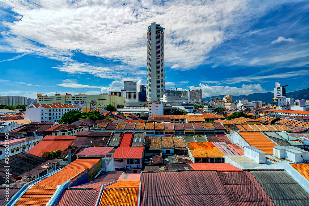 Penang,Malaysia-December 25th,2018:Georgetown cityscape view of the old ...