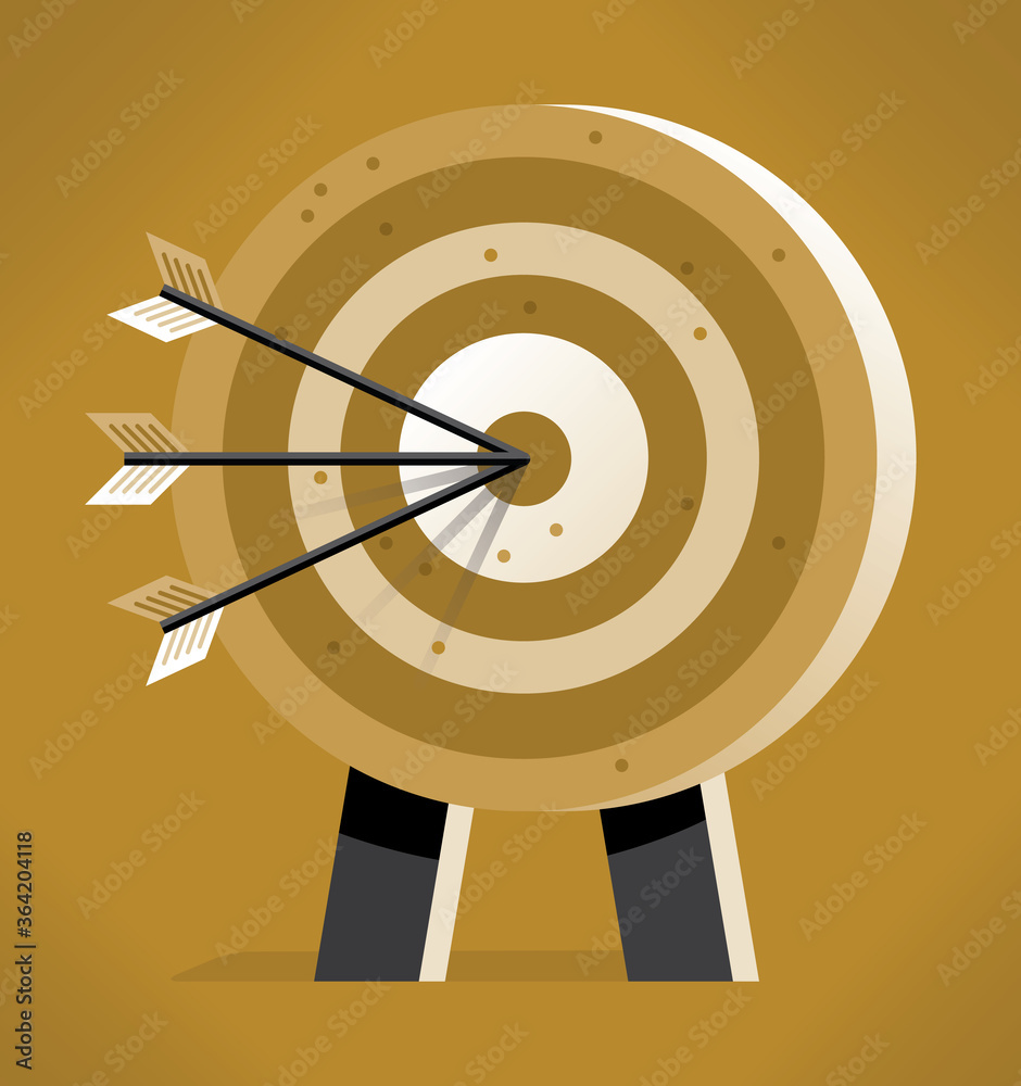 Target with three arrows in bullseye. Concepts: Competition winning ...