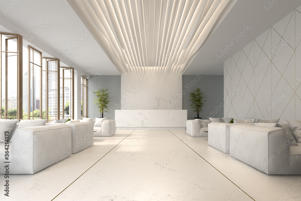 Interior of hotel and spa reception 3D illustration Stock Illustration ...
