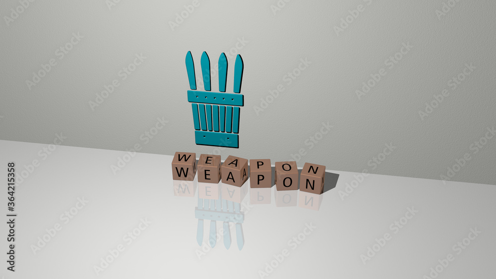 3D illustration of WEAPON graphics and text made by metallic dice ...