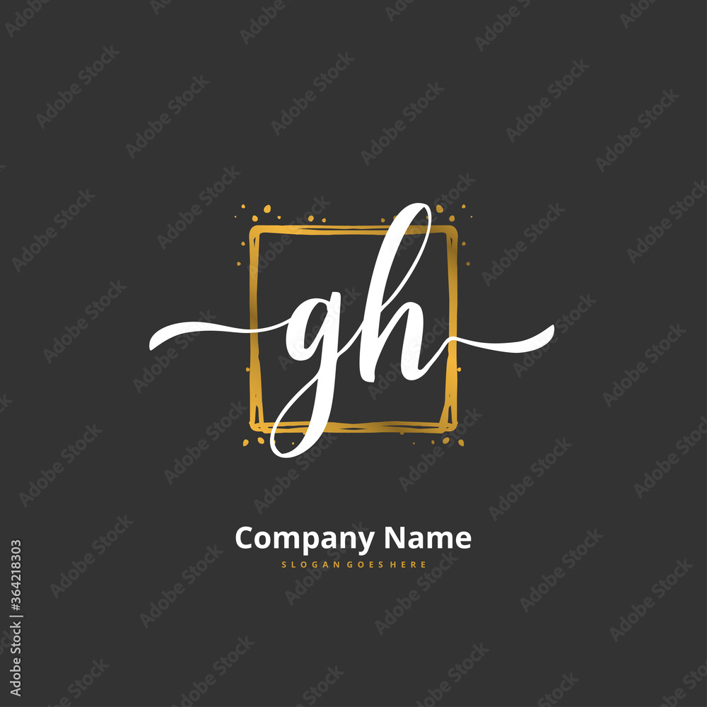 G H GH Initial handwriting and signature logo design with circle ...