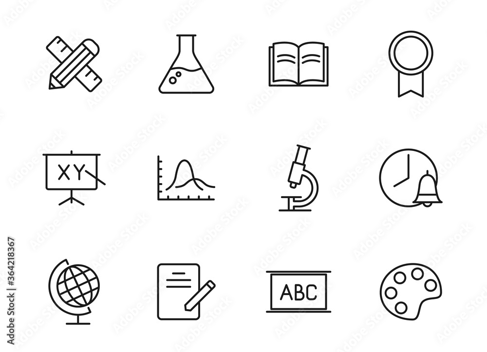 education line vector icons isolated on white. education icon set for ...