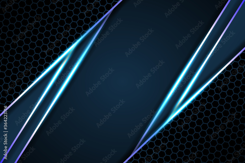 Abstract blue light shapes on a black carbon grid. Technology ...