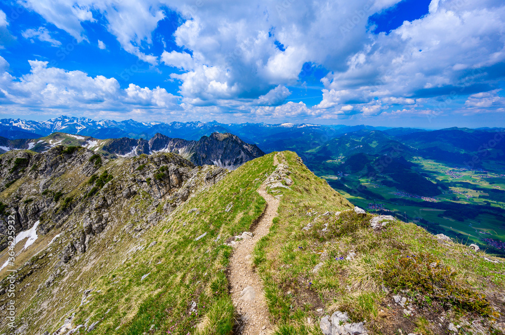 Hiking to the Entschenkopf Mountain, beautiful mountain scenery of ...