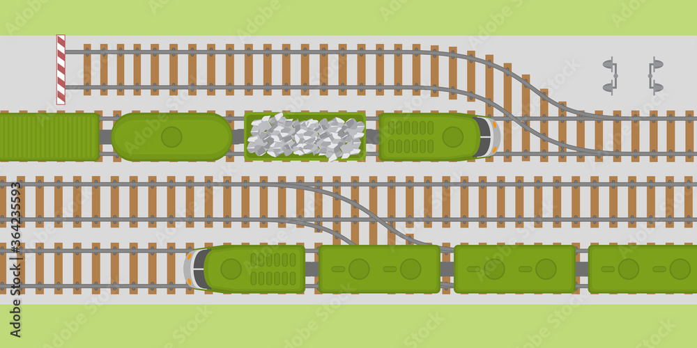 Vector illustration. Railway with trains. Top view. Stock Vector ...