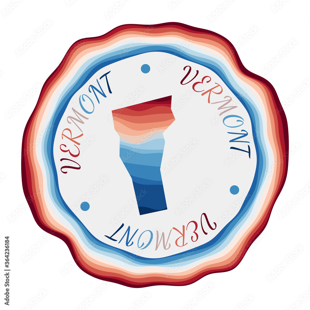 Vermont badge. Map of the us state with beautiful geometric waves and ...