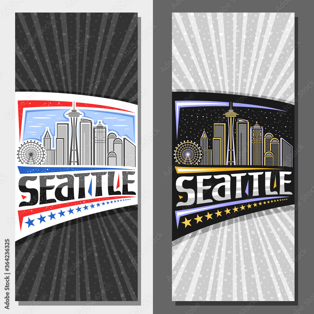Vector layouts for Seattle, decorative leaflet with outline ...