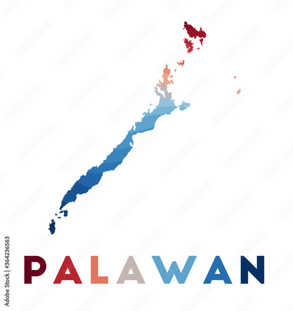 Palawan map. Map of the island with beautiful geometric waves in red ...