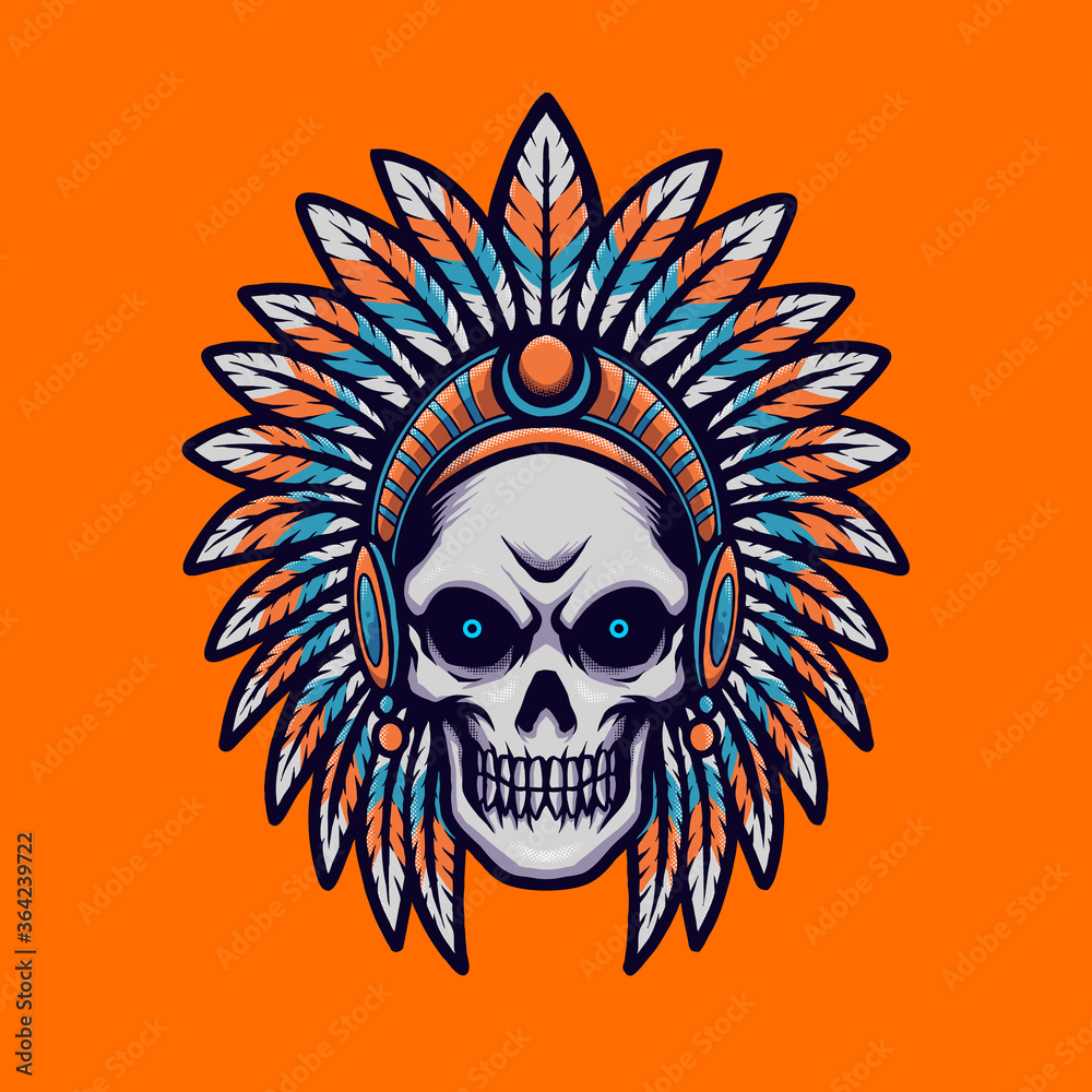Vector illustration of Awesome Indian Head Skull with a Smile, horn ...