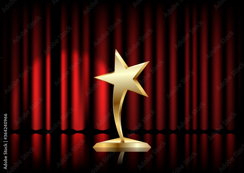 Star award on trophy realistic 3D illustration. Winner prize on red ...