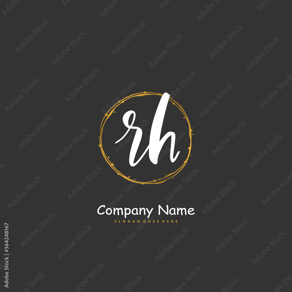 R H RH Initial handwriting and signature logo design with circle ...