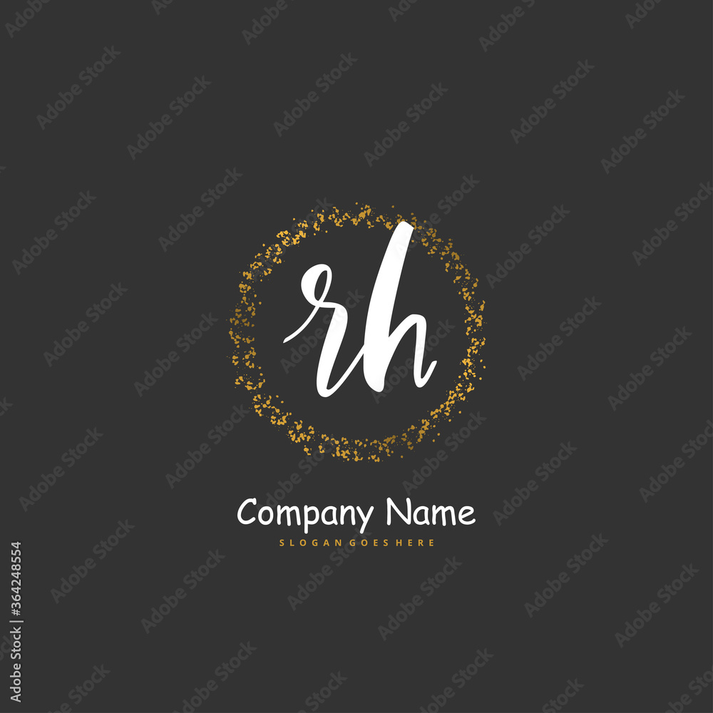 R H RH Initial handwriting and signature logo design with circle ...