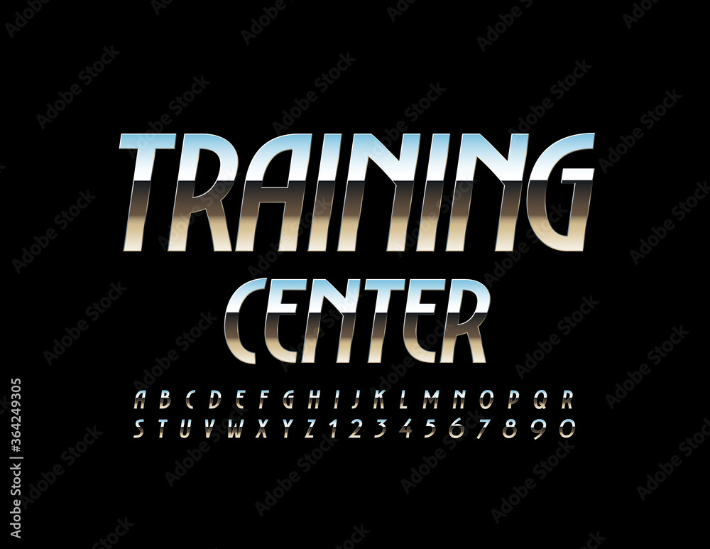 Vector chrome sign Training Center. Silver Elegant Font. Metallic shiny ...