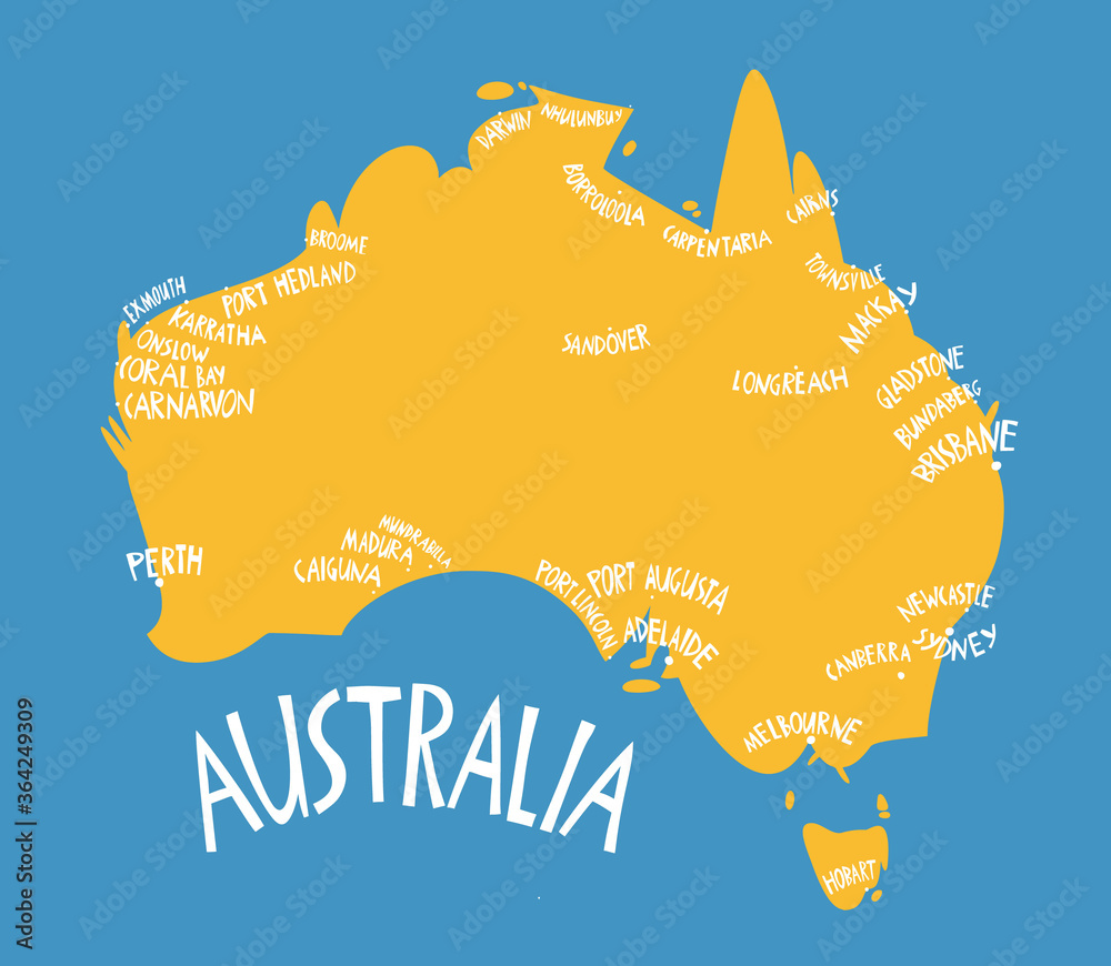 Vector hand drawn stylized map of Australia. Travel illustration of ...