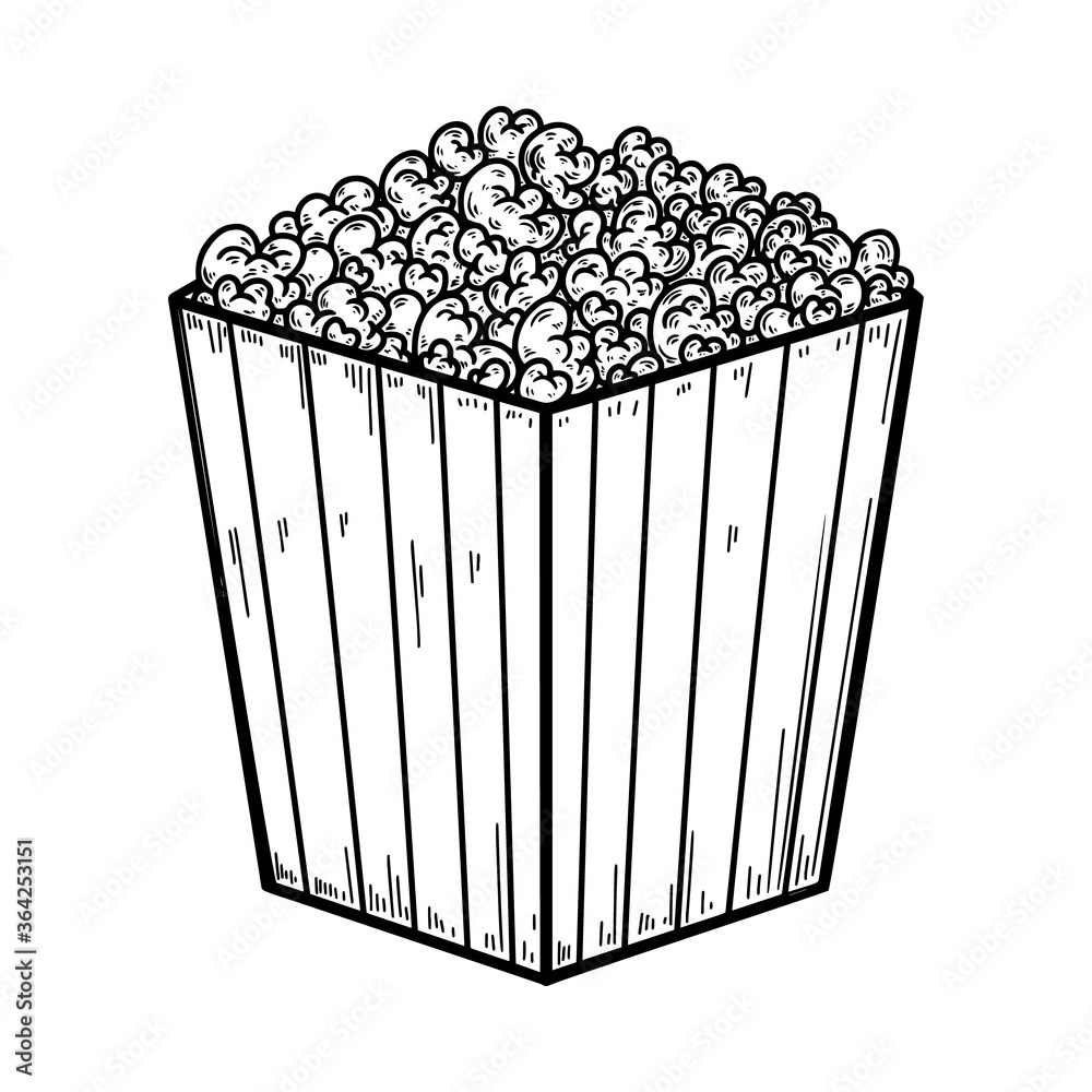 Set of Illustration of popcorn box in engraving style. Design element ...