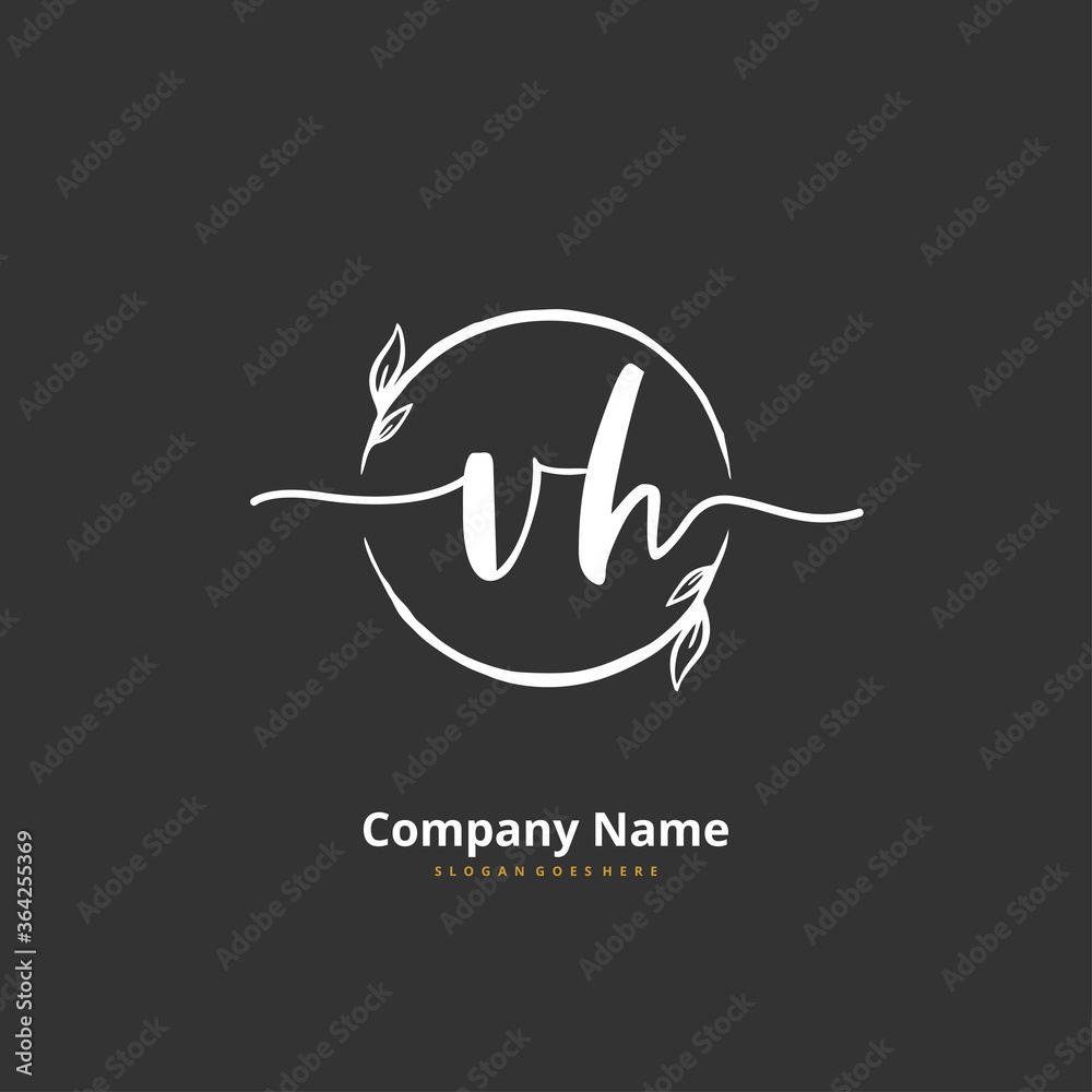 V H VH Initial handwriting and signature logo design with circle ...