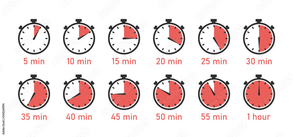 Vetor de Countdown Timer, Clock, Stopwatch vector icons set. Full ...
