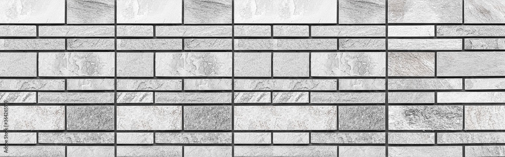 Panorama Block pattern of white stone cladding wall tile texture and ...