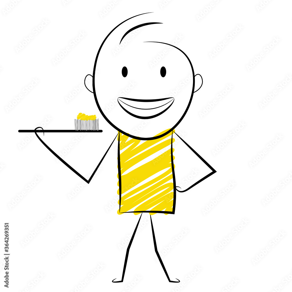 cartoon stickman holding toothbrush with toothpaste. Vector ...