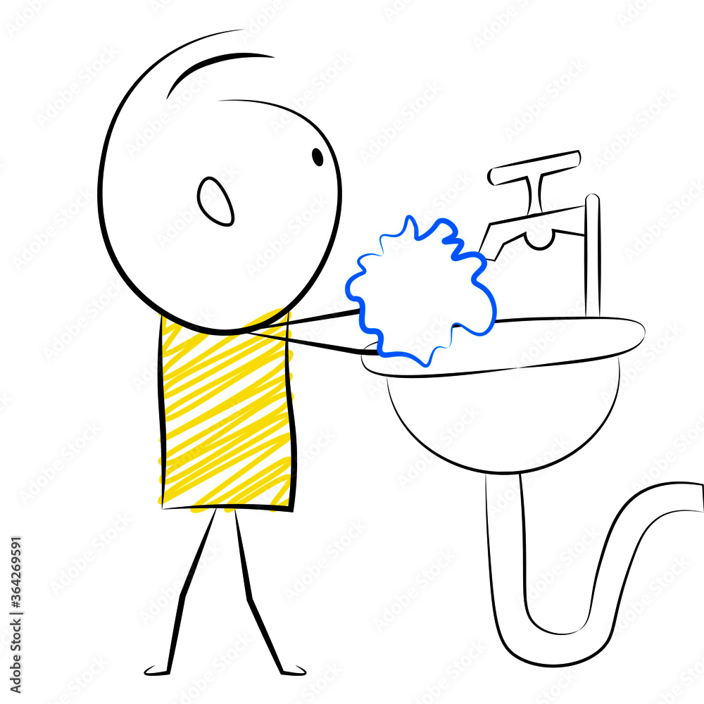 cartoon stickman: Caution, wash hands. Vector Illustration Stock Vector ...