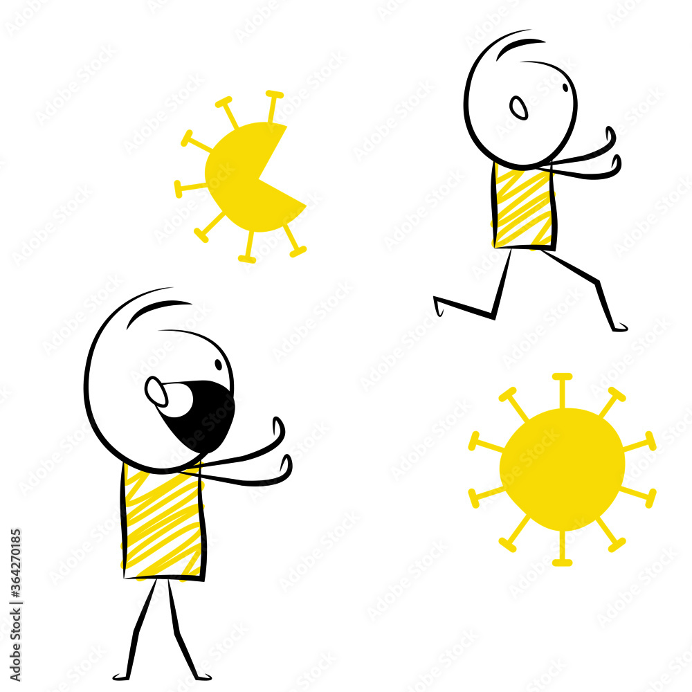 cartoon stickman: Corona virus, wear mask. Vector Illustration Stock ...