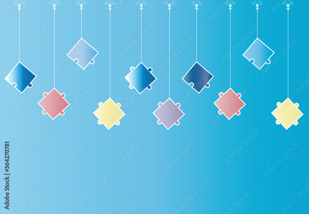 horizontal banner with colorful puzzle pieces vector - blue background ...