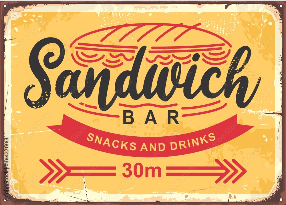 Sandwich bar poster design in retro style. Vector sign for fast food ...