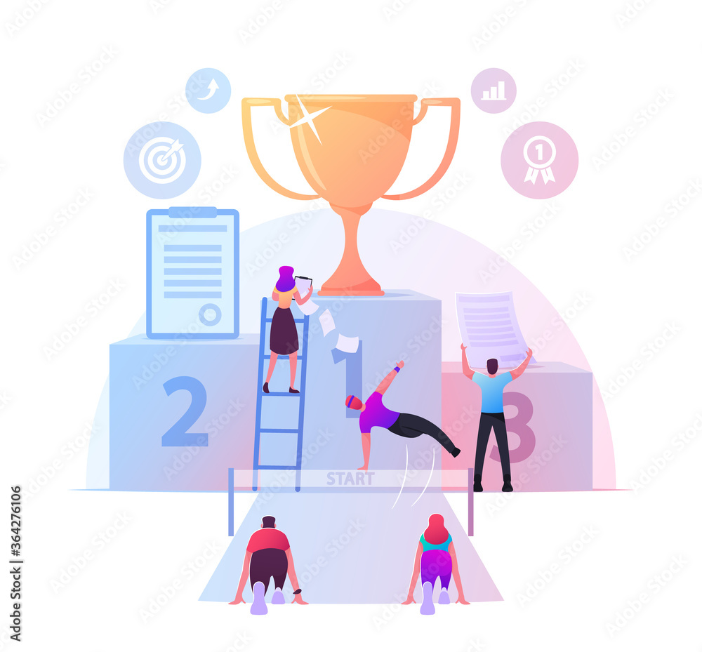 Business Competition, Obstacles Race. Office People Characters Running ...