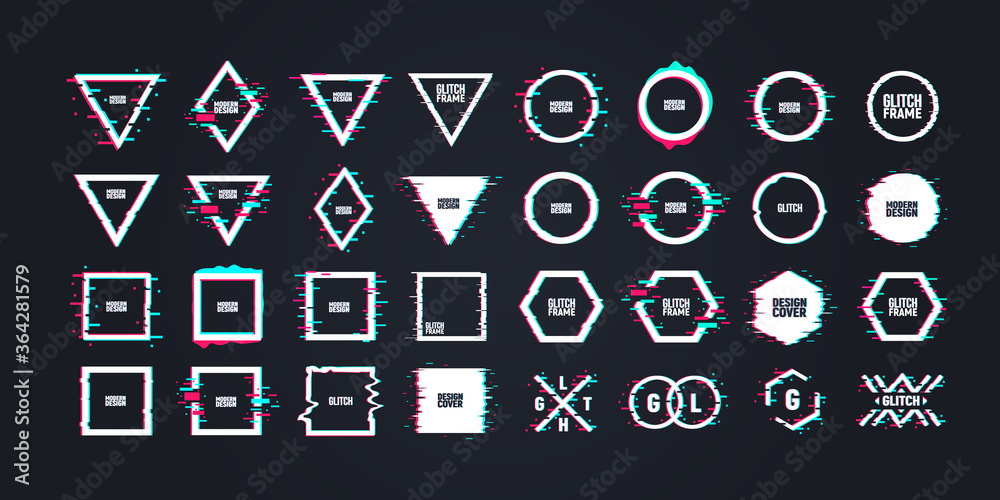Geometric shapes with distorted glitch effect. Graphic design elements ...