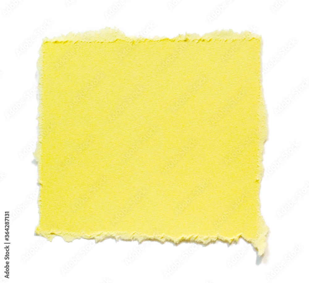 Square piece of yellow paper with torn edges isolated on white ...