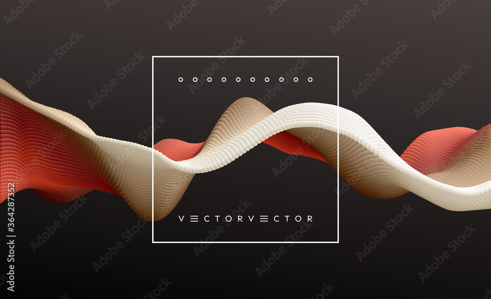 3D wavy background. Array with dynamic emitted particles. A wave formed ...