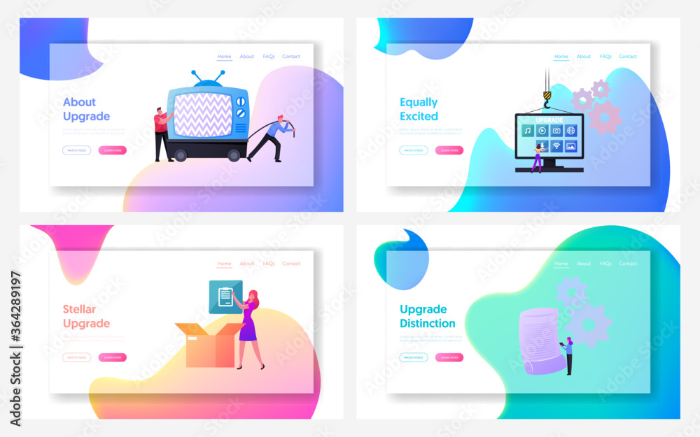 Program Upgrading Landing Page Template Set. Tiny Characters at Huge ...