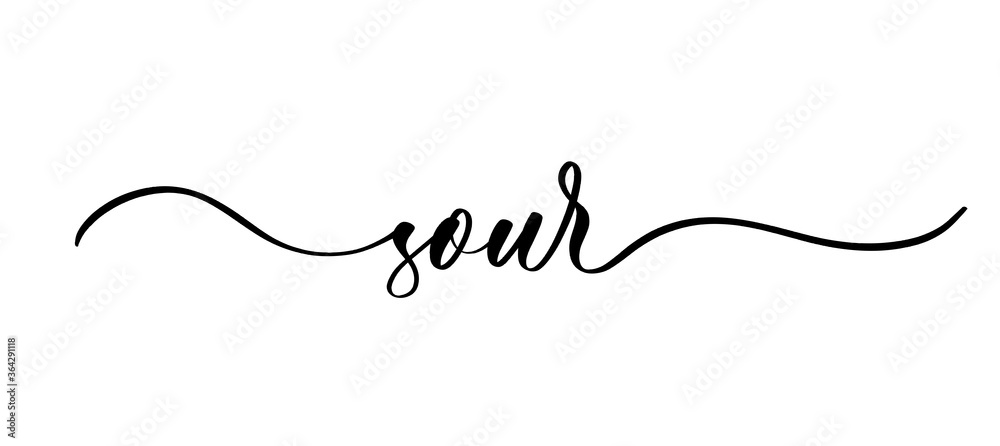 Sour - vector calligraphic inscription with smooth lines for labels and ...